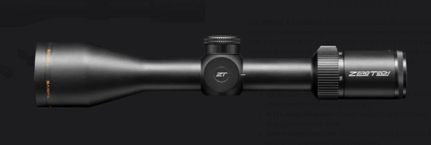 ZeroTech Thrive 4-16x50 Rifle Scope MOA G4 Reticle #TH41650G